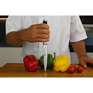 Taylors Eye Witness Syracuse Serrated Utility Kitchen Knife - Professional 13cm/5” Cutting Edge, Multi Use. Ultra Fine Toothed, Razor Sharp Blade. Soft Textured Grip Matte Black Handle.