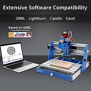 WolfPawn CNC Router Machine 3018 Blue All-Metal for Beginner with Emergency-Stop 3 Axis GRBL Control Engraving Machine Milling Carving for Wood Acrylic MDF PVC Plastic, 300X180X60mm (775Motor)
