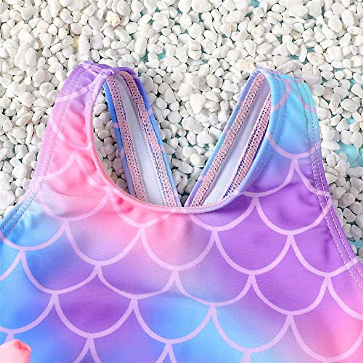 PATPAT Baby Girl Sleeveless Ruffle Swimwear Infant Girl Bow Mermaid Backless One-Piece Swimsuit Colorful 18-24 Months