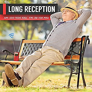 PowerBear Portable Radio | AM/FM, Battery Operated, Long Range (Black,Red)