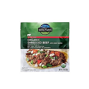 Wild Planet USDA Organic Shredded Beef with Beef Broth, No Salt Added, 3 oz Pouch (Pack of 1)
