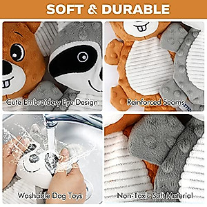 petizer Plush Squeaky Dog Toys, Stuffed and Crinkle Dog Chew Toys, Interactive Toys for Puppies, Small, Medium and Large Dogs, Cute Squirrel and Raccoon, 2 Pack