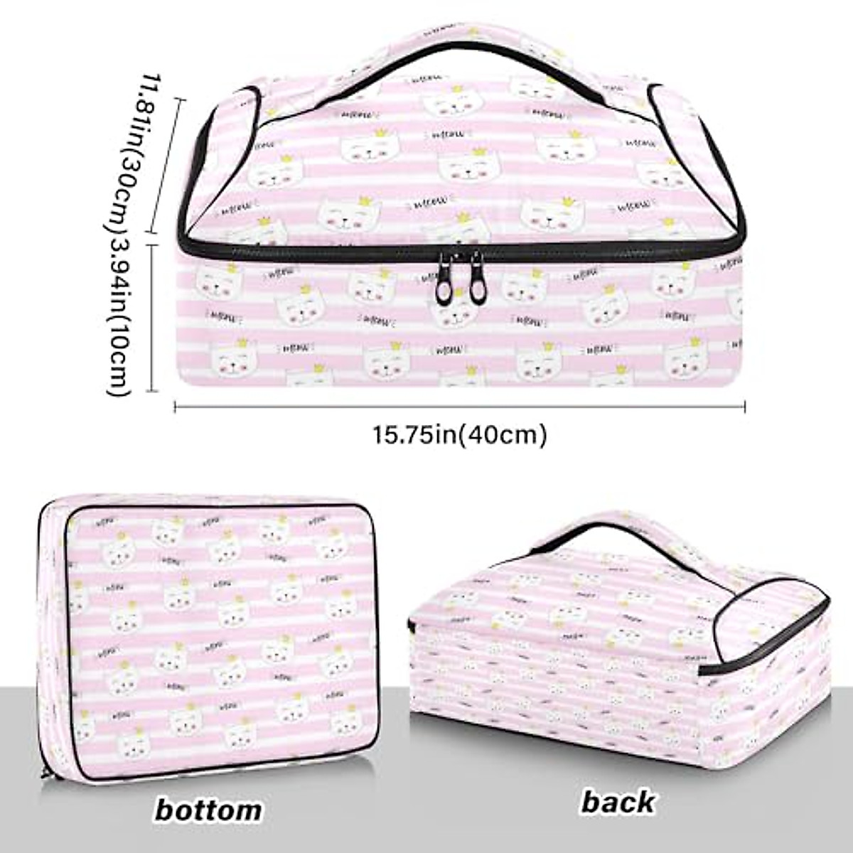 Kcldeci Insulated Thermal Food Carrier Insulated Casserole Carrier for Hot or Cold Food,Cute Cat Princess Insulated Tote Bag for Potluck Cookouts Parties Picnic,Lasagna Lugger