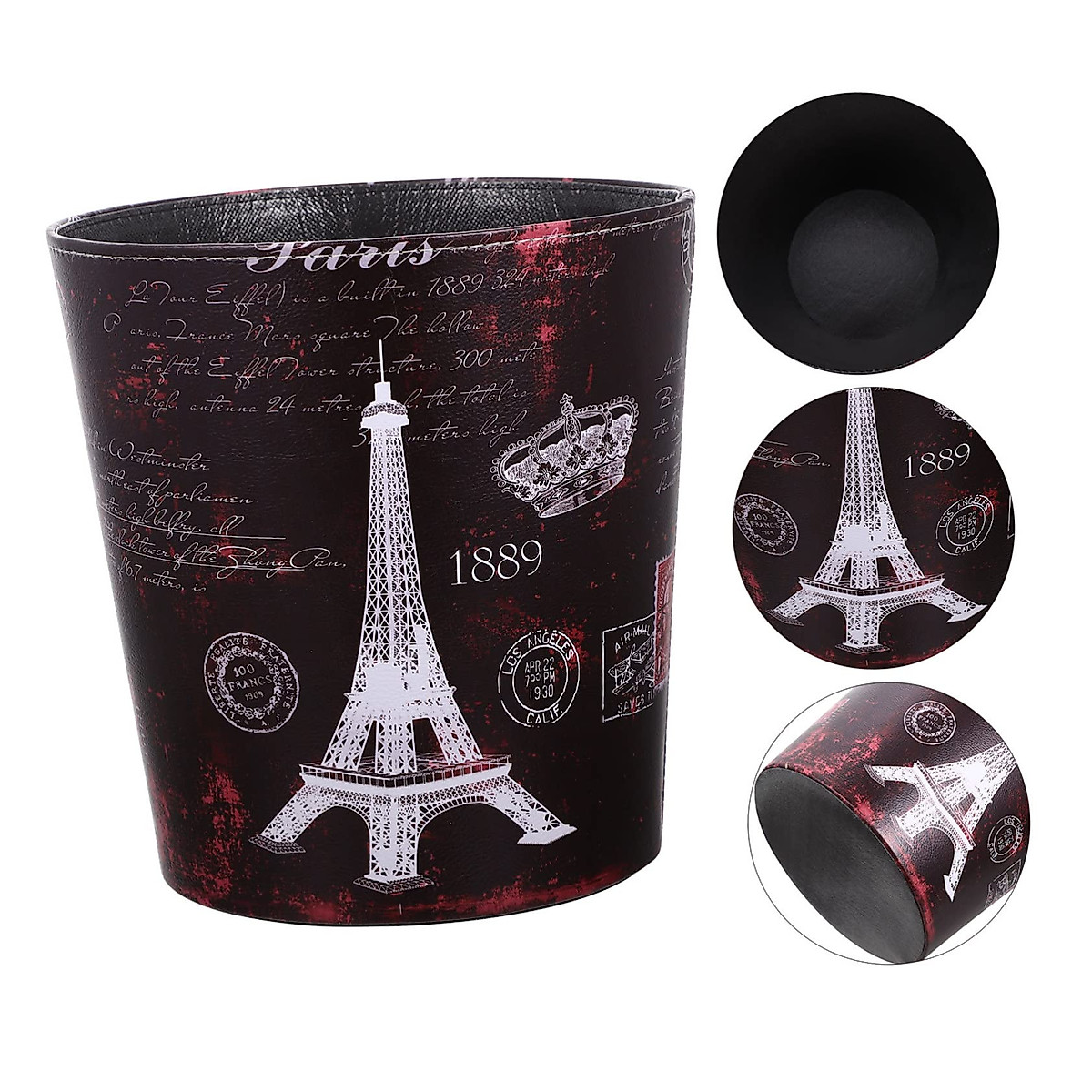 BUGUUYO Vintage Style 13 Gallon Faux Leather Trash Can with Lid for Home, Office, Kitchen