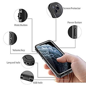 iPhone 11 Pro Max Case, iPhone 11 Pro Max Waterproof Full Body Rugged Clear Slim Case with Built-in Screen Protector Heavy Duty Shockproof Cover Underwater Cases for iPhone 11 Pro Max (Black&Gray)