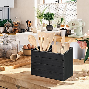 Utensil Caddy Cutlery Organizer Silverware Holder, Kitchen Cooking Utensil Crock Holder for Countertop,Large Utensil Flatware Organizer Storage Box with 2 Compartments,Utensil Crock Organizer Counter…