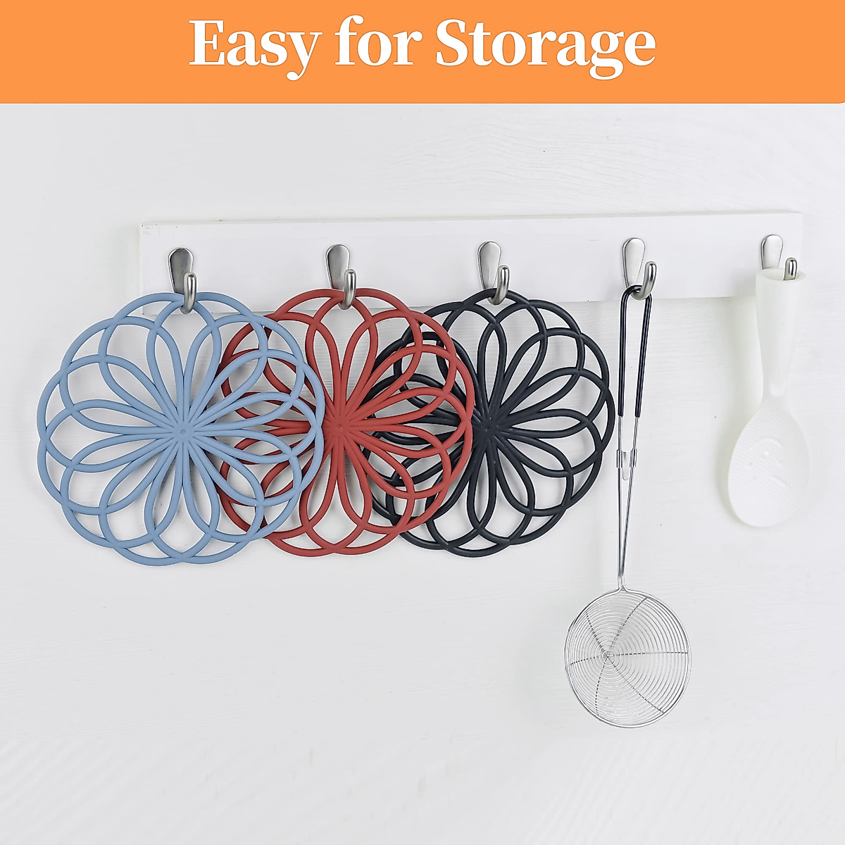 Kalsreui Trivets for Hot Dishes, Silicone Trivet Hot Pads for Kitchen Counter, Carved Silicone Trivets for Hot Pots and Pans, Heat Resistant Mat for Quartz, Teal Round Silicone Trivets Mats Pack 6