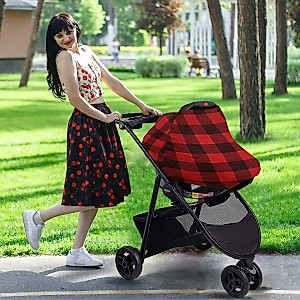 Nursing Cover Breastfeeding Scarf Red Black Buffalo Plaid - Baby Car Seat Covers, Stroller Cover, Carseat Canopy (824a)