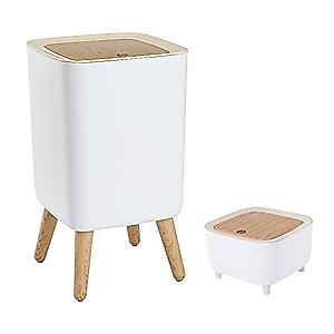 Bedroom Trash Can with Lid,Garbage Can for Bathroom,Living Room Trash Can with Push Button, Small Trash Bin,Plastic Rubbish Bin for Office, Kitchen, 2.6 Gallon&0.5 Gallon (2 Pieces)
