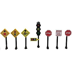 Road Signs & Traffic Lights Building Bricks Play Set Toys Living Traffic Toy Signs for Kids-Building Toys City Street Village, 7 Piece Educational Learning Gift