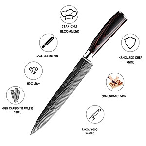 SHOKUNIN USA Ultra Sharp Premium 8-inch Stainless Steel Carving Knife - Ergonomic Design - Best for Slicing Roasts, Meats, Fruits and Vegetables - Japanese Knife - Multipurpose Knife