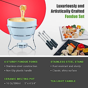 Chocolate Fondue Pot Butter warmer Bowl Set with 4 Dipping Forks & Tea Light Holder – For the Perfect Melted,Chocolate & Cheese Serving fondue set valentines day gifts (1)