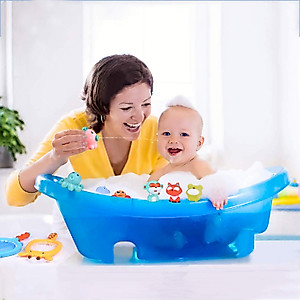FUN LITTLE TOYS 18PCS Baby Bath Toys with Soft Cute Ocean Animals Bath Squirters and Fishing Net, Water Toys for Kids