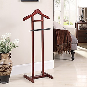 Proman Products Lancaster Suit Valet Stand VL36141 with Tray, Contour Hanger, Trouser Bar, 17" W x 12" D x 42" H, Mahogany