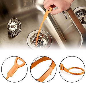 Omont Drain Clog Remover Tool, 6 Pack Drain Hair Clog Remover Tool, Sink Drain Clog Remover, 24 Inch Drain Cleaner Tool for Sink, Tube Drain Cleaning (Orange)…