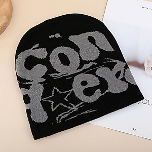 Women Men Y2K Beanie Hat Letter Printing Knitted Hat Warm Woolen Hat Casual Sports Pullover Hat Fashion Hip hop Trend Beanie Black