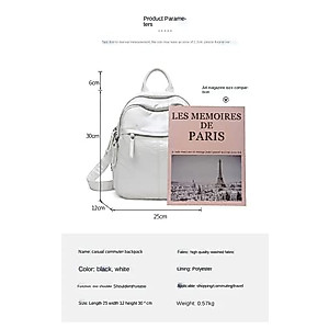 Women's Backpack Pu Soft Leather Backpack Student Schoolbag Solid Color Travel Bag Multi-layer Zipper Backpack (White)