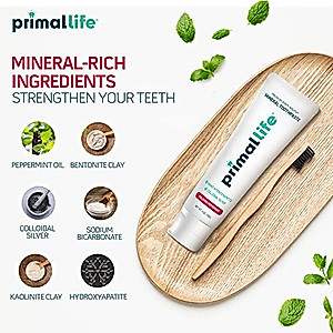 Primal Life Organics - Dirty Mouth Natural Alkalizing Toothpaste, Hydroxyapatite, Flavored Essential Oils, Natural Kaolin, Bentonite Clay, Colloidal Silver, Organic, Vegan (Peppermint Flavor, 4oz)