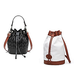 YYANGZ 2PCS Satchel Crossbody Bag Drawstring Bunche Accessories, PU Leather Drawstring for Bucket Bag Detachable Leather Pull String Purse Strap, (Black+ Brown)
