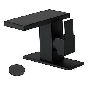 Hoimpro Matte Black Bathroom Faucet, Waterfall Vanity Faucet, Stainless Steel Sink Faucet for Bathroom and Lavatories, Side Single Handle Faucet with cUPC Water Supply Line,Deck Plate,1 or 3 Holes