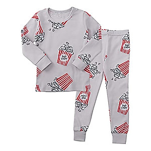 MiNi-K Baby Toddler Kids Boys Girls Sleepwear Pajamas 100% Cotton Long Sleeve 2pcs Pjs Set (Popcorn Grey, 8-9 Years)