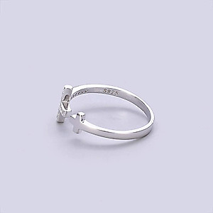 NewZenro Double Cross Faith S925 Sterling Silver CZ Crystal Opening Ring for Women Dainty Adjustable Statement Engagement Finger Christian Finger Rings Jewelry Gifts Birthday Bff