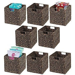 mDesign Natural Woven Hyacinth Cube Storage Bin Basket Organizer with Handles for Kitchen Pantry, Cabinet, Cupboard, Shelf/Cubby Organization, Hold Food, Drinks, Snacks, Appliances, 8 Pack, Black Wash