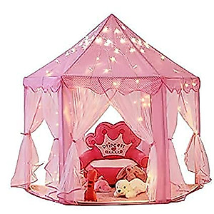 BIG BADA BOOM Princess Play Tent for Girls – Large 55” x 53”, Durable 230T Princess Castle with Replacement Poles + Bonus LED 20 Star String Light – Playhouses for Kids Indoor 3 Year Old Girl Toys
