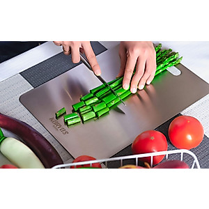 KORVOS 304 Food-Grade Stainless Steel Cutting Boards for Kitchen, Butcher Block Board for Meat, Cheese, Vegetable, Heavy Duty Chopping Board, Easy to Clean(X-Large)