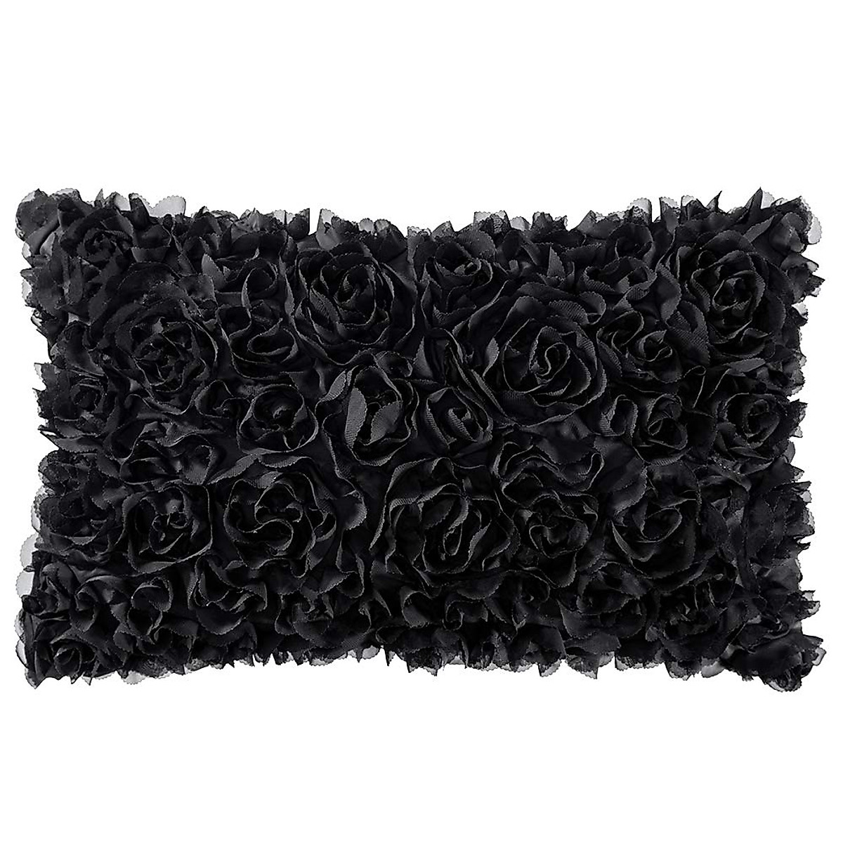 MIULEE 3D Decorative Romantic Valentines Stereo Chiffon Rose Flower Throw Pillow Cover Solid Pillowcase for Girl Women Wedding Sofa Bedroom Car Decor 12x20 Inch 30x50cm Black
