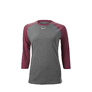 EvoShield Women's Standard Poly/Cotton Mid Sleeve Shirt, Charcoal/Maroon Heather, L