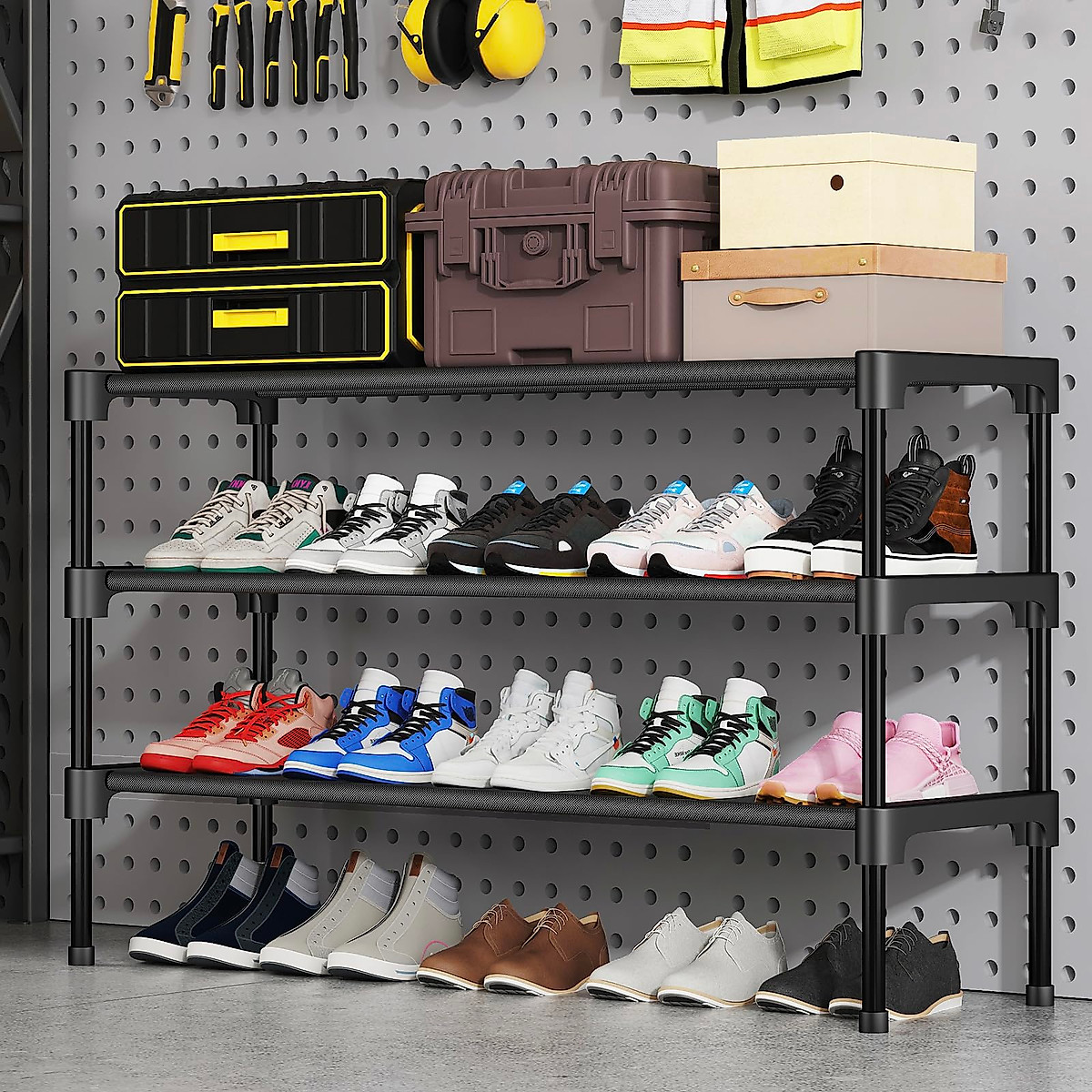 Long Shoe Rack-Shoe Organizer 2 Tier Shoe Rack for Closet Front Door Entryway Garage, Stackable Free Standing and Freely Combinable Shoe Storage, Space Saving Small Shoe Shelves.