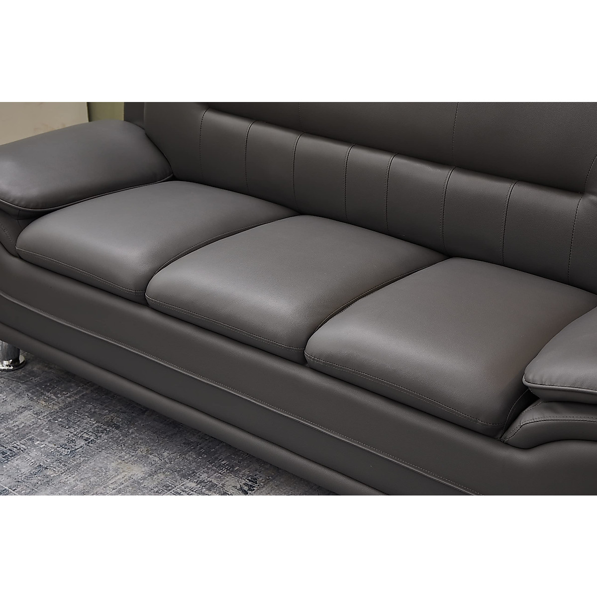 Kingway Faux Leather Living Room Sofas, 3 SEAT, Gray