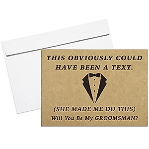Teling 8 Pieces Groomsmen Proposal Cards 7 Pieces Will You Be My Groomsman Funny Cards and 1 Piece Will You Be My Best Man Card with Envelopes for Wedding Supplies, 5 x 7 Inch (Khaki Background)