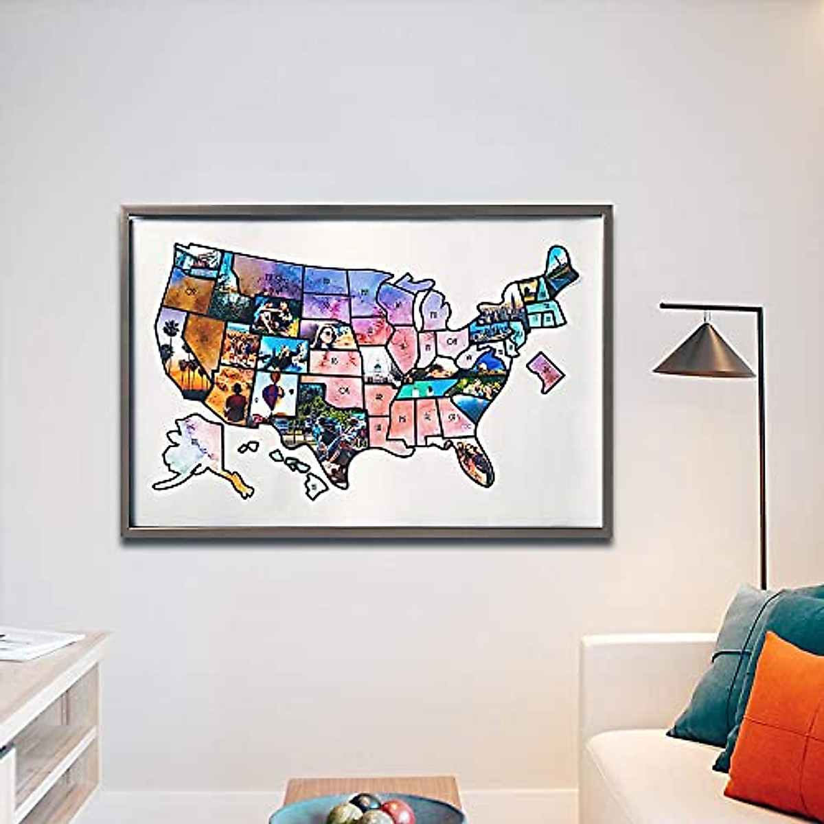 US Photo Map – 24 x 36 inch Light Watercolor United States Travel Memory Map – Personalize with Photos of the States You've Been To - Includes Cutting Stencils and Photo Cropping Website Access