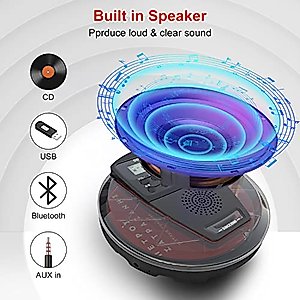 Rechargeable CD Player Portable with Bluetooth,Compact Anti-Skip Shockproof Portable CD Player with Earphone,Walkman CD Player with Stereo Speakers&LCD Display for Car/Home/Travel (AUX Output)