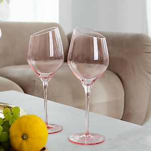 Lidy Pink Wine Glasses Set of 2-15 oz Pink Goblets for Red Wine & White Wine | Hand Blown Wine Glasses for Mothers Day Gifts & Spring Table Decor | Stemmed Wine Glasses Pink for Spring Gifts