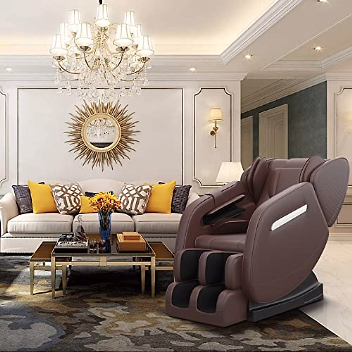 FOELRO 2022 Upgrade 2 Boxes Version Full Body Massage Chair, Zero Gravity Shiatsu Recliner with Air Bags, Back Heater, Foot Roller and Bluetooth Speaker, Brown