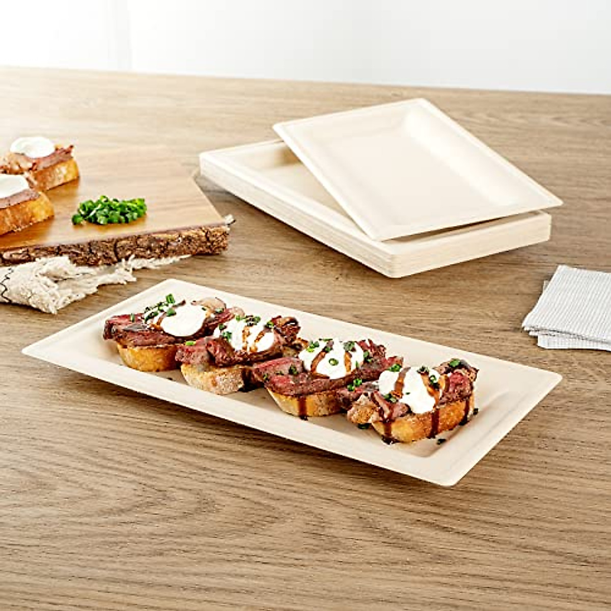 Restaurantware Pulp Safe No PFAS Added 10 x 5.1 Inch Rectangle Plates 100 Disposable Plates - Home Compostable Microwavable And Freezable Bagasse Plates For Hot And Cold Foods