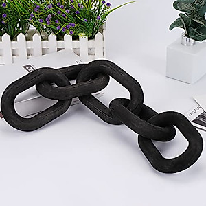 QUEENSDOWN Decorative Wood Chain Link Modern Boho Home Farmhouse Decor, 5 Link Chain Decor Hand-Carved Wooden Aesthetic Crafts, Sustainable Pine Wood for Shelf, Living Room, Rustic Country