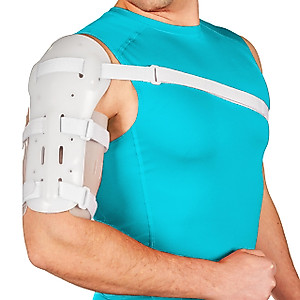 BraceAbility Sarmiento Brace - Humeral Shaft Fracture Splint Cast for Broken Upper Arm, Shoulder, Bicep and Humerus Bone with Stockinette Support (Small)