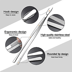 VIRFIN 3PCS Kitchen Tweezers, Fine Tweezer Tongs for Cooking, Extra-Long Stainless Steel Cooking Tweezers f or Kitchen, Baking, Sea Food, Food, BBQ, Repairing and Pet Feeding(10 12 12 Inch, Silver)