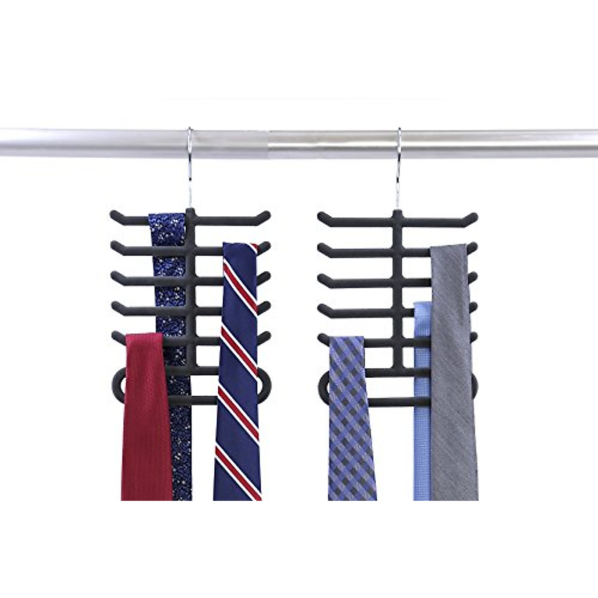 HangerWise 2-Pack Non-Slip Velvet Tie Hanger Organizer Rack | Large Ringed Bottom | Charcoal Grey Brand
