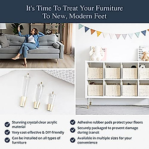 Acrylic Furniture Legs With Gold Caps - Mid Century Legs For Couch, Sofa, Chair, Table, Dresser, Bed, Cabinet - Furniture Feet Are Easy To Install & Include Installation Hardware - Set of 4, 8 Inches