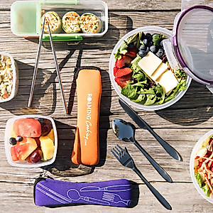 Roaming Cooking Reusable Travel Utensils with Case | Fork and Spoon Set with Knife, Chopsticks and Optional Reusable Straw– Office, Travel, or Camping Accessories| Lightweight Sturdy Reusable Utensils