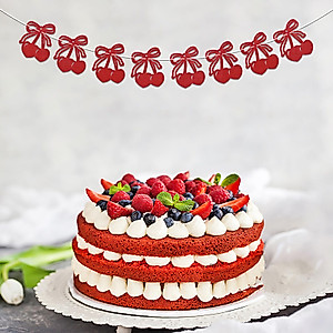 Cherry Banner - Cherry Fruit Hanging Decor, Cherry Theme Home Decor Banner Decoration for Christmas, Birthday, Bachelorette, Bridal Shower, Wedding Party Decorations Red Glitter