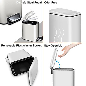 H+LUX Small Garbage Can with Soft Close Lid,Slim Trash Can for Bathroom,Office,Bedroom,5L/1.3Gal,White