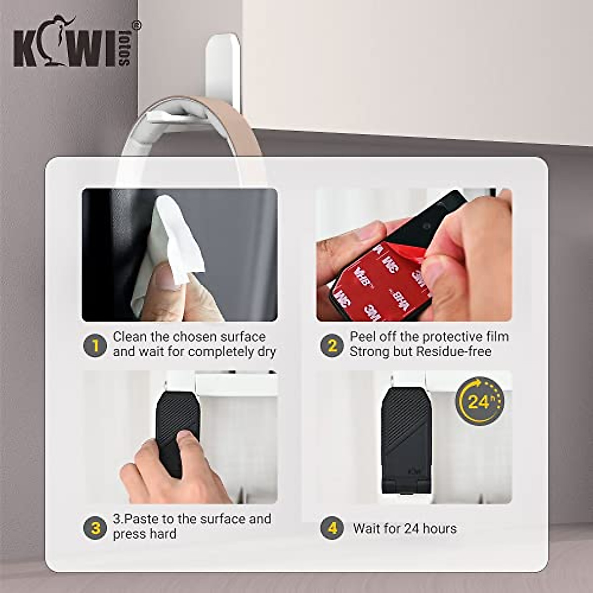 KIWIFOTOS 2 PackA dhesive Desk Headphone Hanger, PC Gaming Headset Holder Stand, Adhesive Holder Mount for Wall, Foldable Headphones Hook Mount Under Desk - White,Two Pack