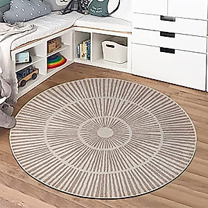 Lacomfy Modern Rug 4Ft Round Contemporary Abstract Rug Geometric Area Rug Carpet for Bedroom Nonslip Circle Rugs Artistic Faux Wool Rug 4’x4’ Shaggy Farmhouse Rug for Living Room Dorm Decor, Coffee