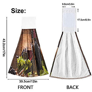 Boccsty Glasses of Red and White Wine Hanging Kitchen Towels 2 Pieces Grapes Wooden Dish Cloth Tie Towels Hand Towel Tea Bar Towels for Bathroom Farmhouse Housewarming Tabletop Home